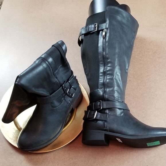 torrid | Shoes | Torrid Black Double Buckle Side Zip Knee Boot | Poshmark